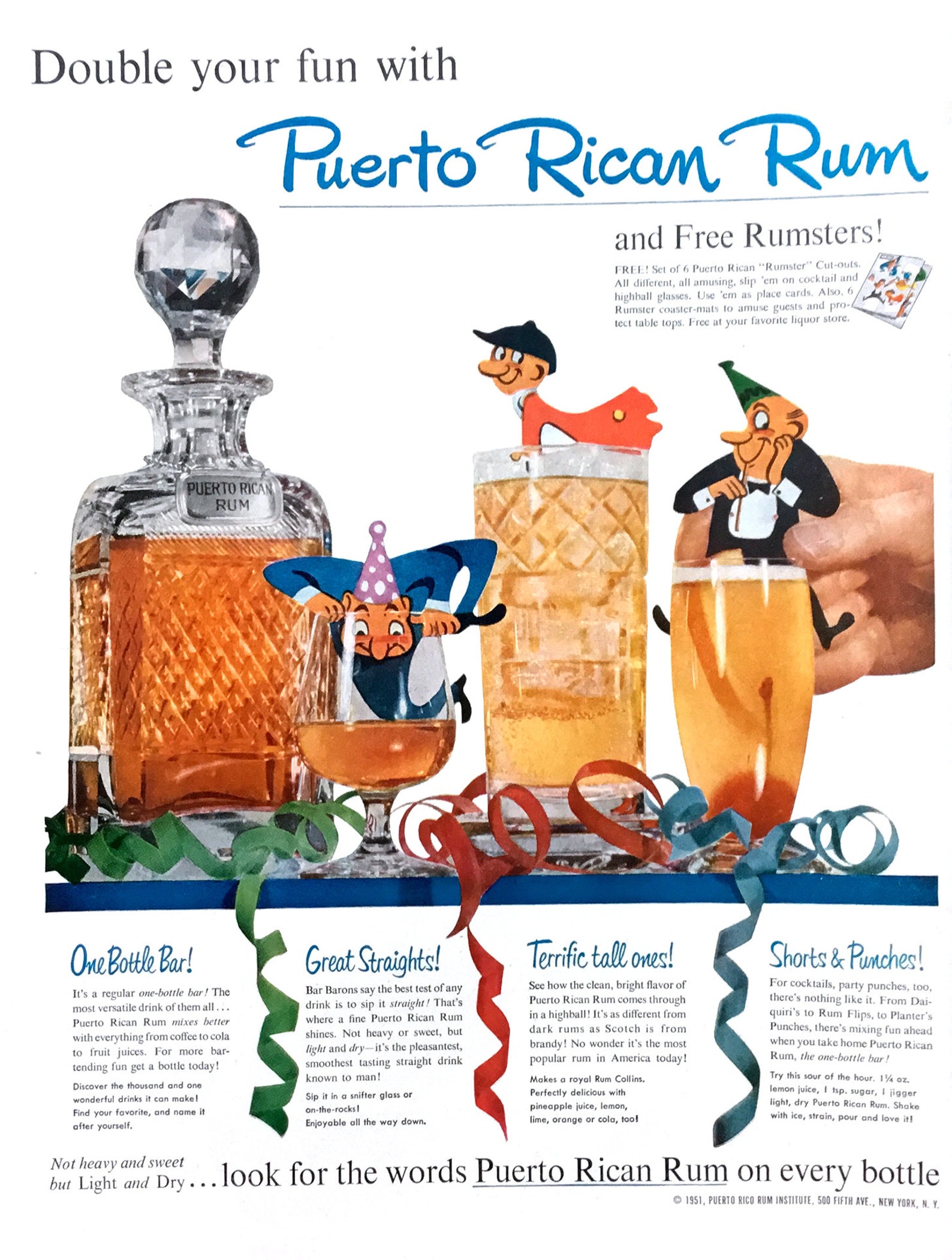 1951 Puerto Rican Rum Ad, Vintage Magazine Print, Cocktail Art - Etsy