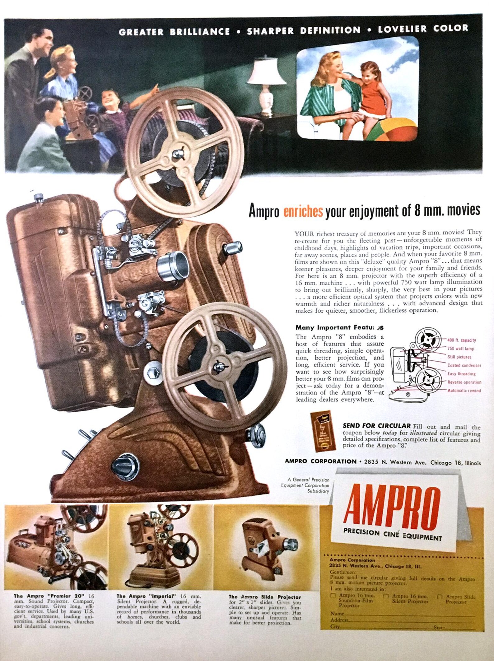 1947 Ampro Movie Projector Vintage Ad, Advertising Art, Magazine Ad ...