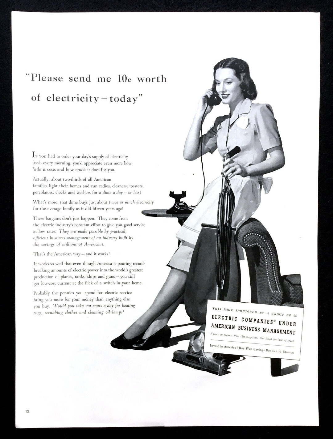 1942 Electric Companies Vintage Ad, Advertising Art, 1940's Decor ...