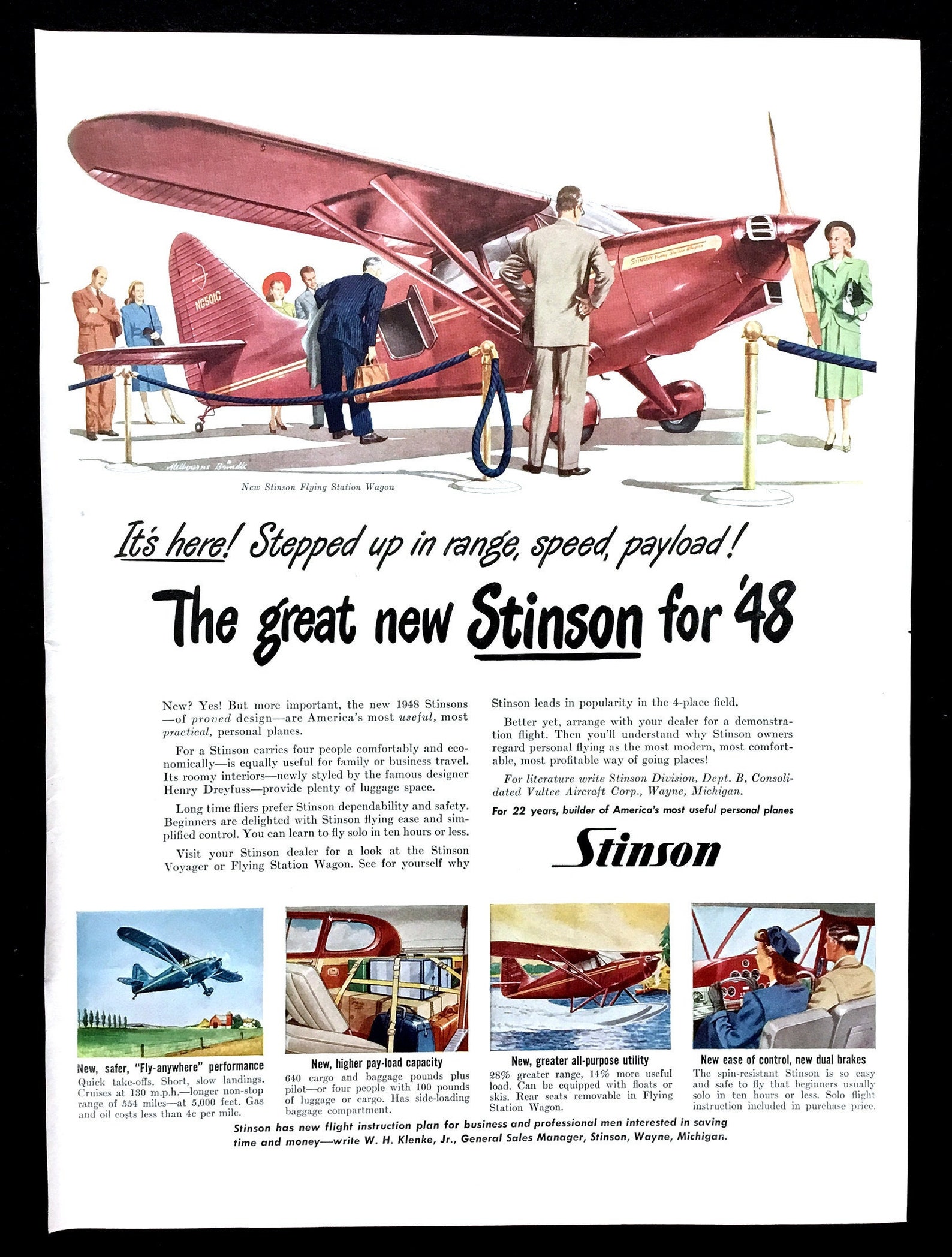 1948 Stinson Airplanes Vintage Ad, Advertising Art, Magazine Ad, flying ...