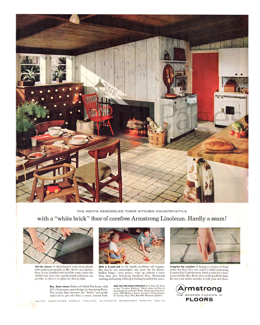 1959 Armstrong Floors Vintage Ad, Advertising Art, 1950's Kitchen ...