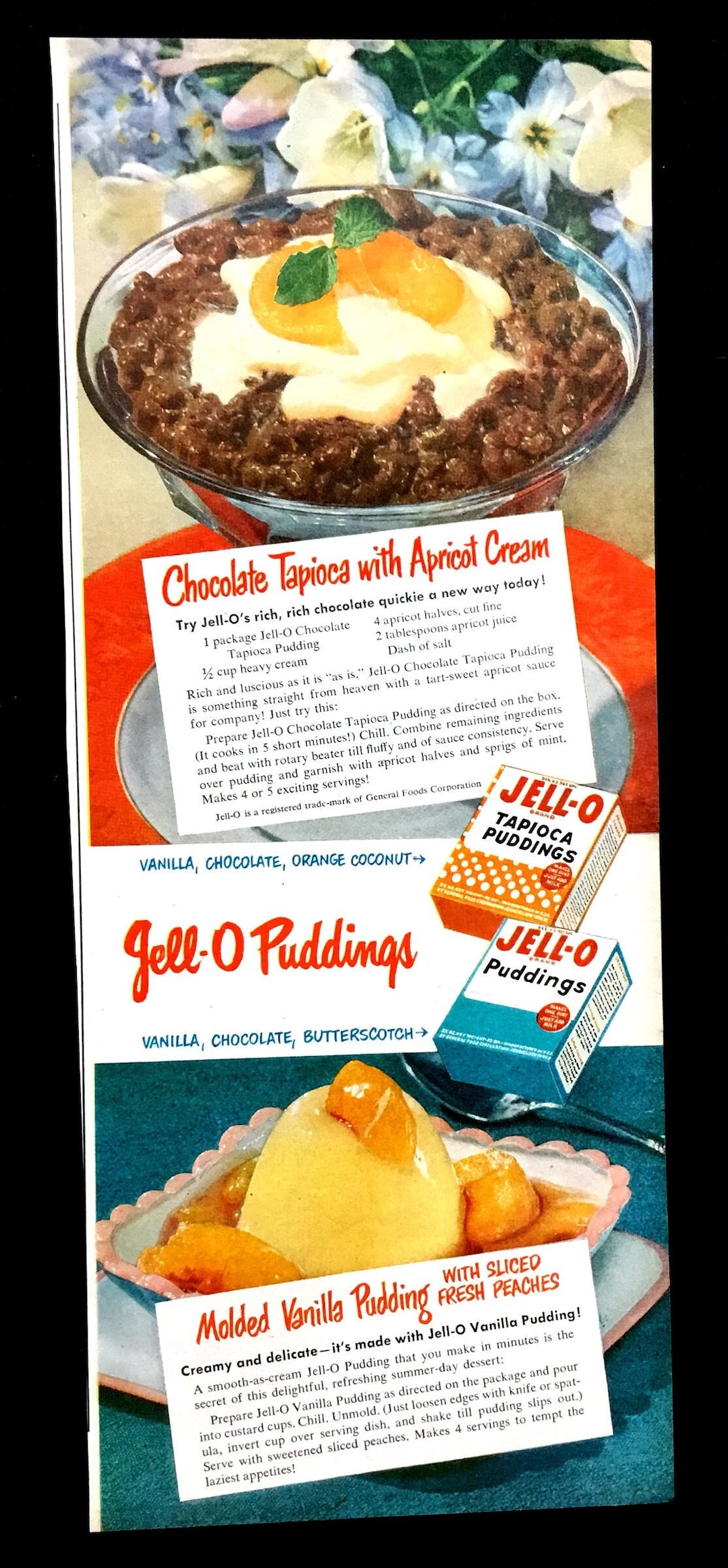 1950's Jell-o Puddings Vintage Ad, Advertising Art, Magazine Ad ...