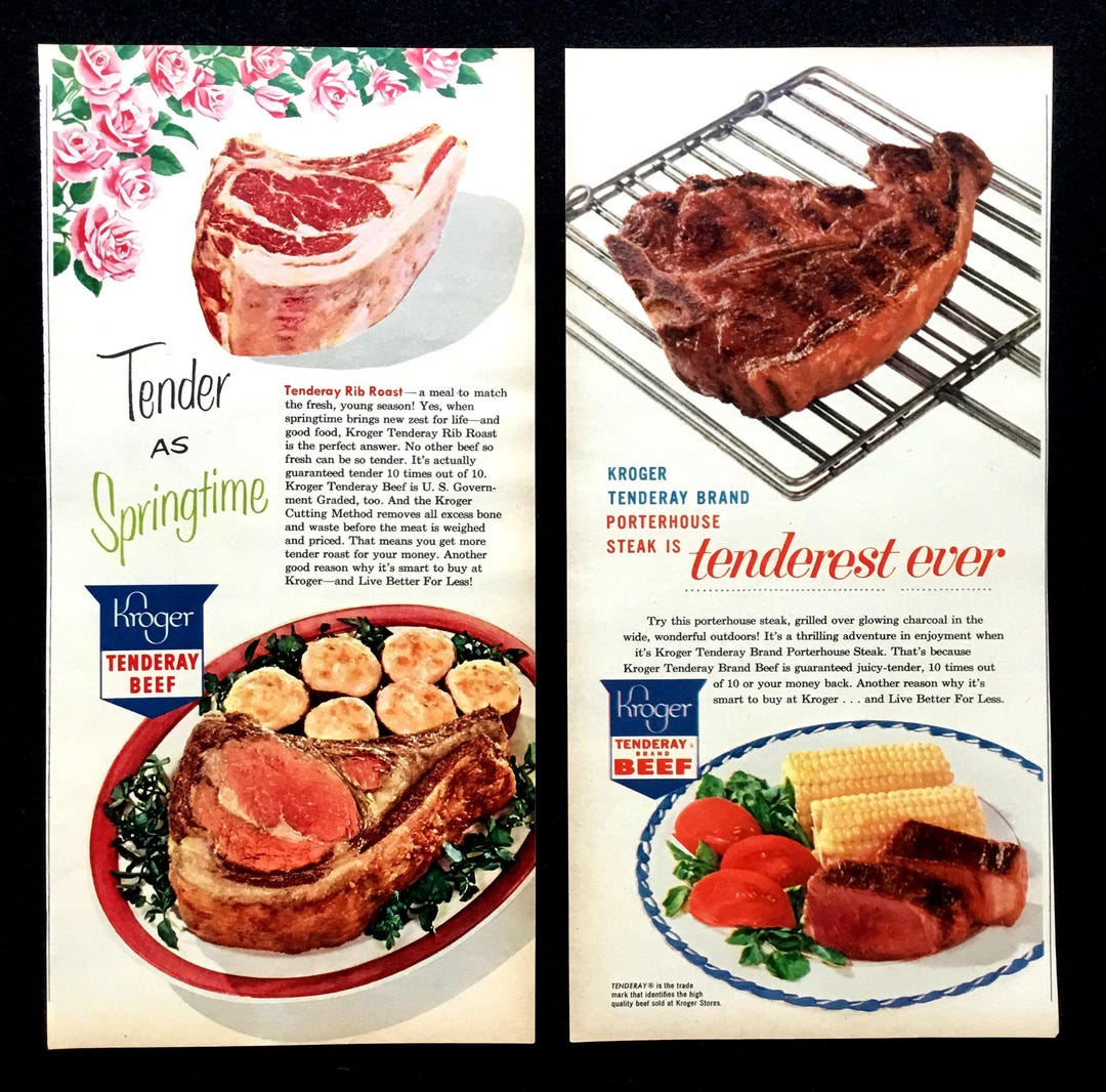 1950s Kroger Tenderay Beef Ad Prints, Vintage Kitchen Decor - Etsy