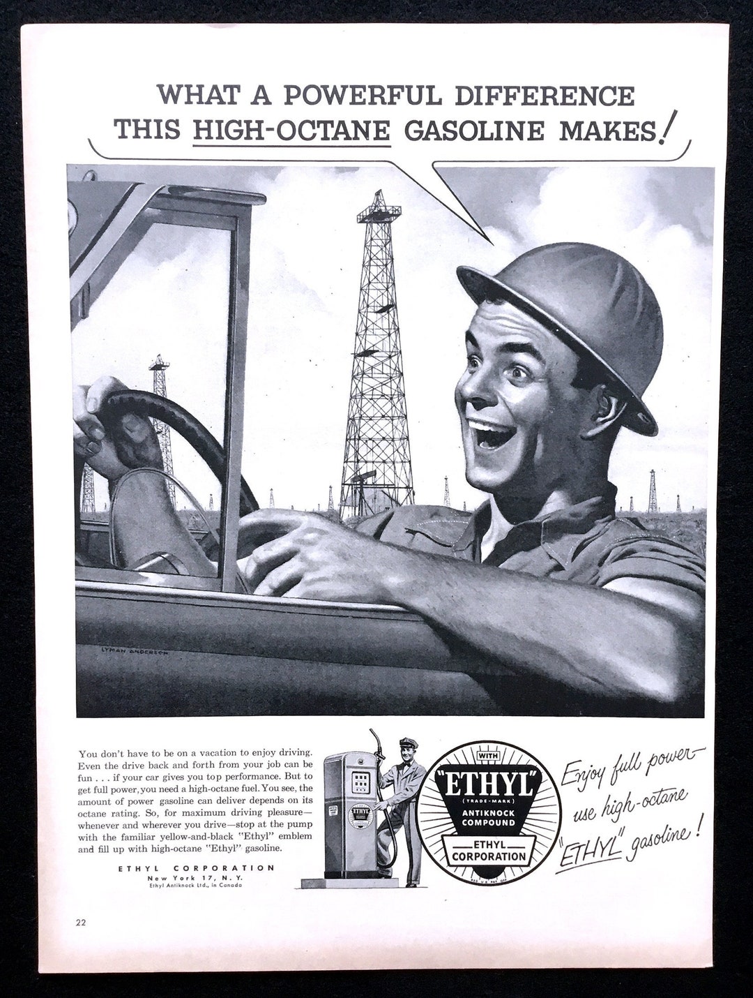 1954 Ethyl Corporation Vintage Ad, Advertising Art, Gas, Magazine Ad ...