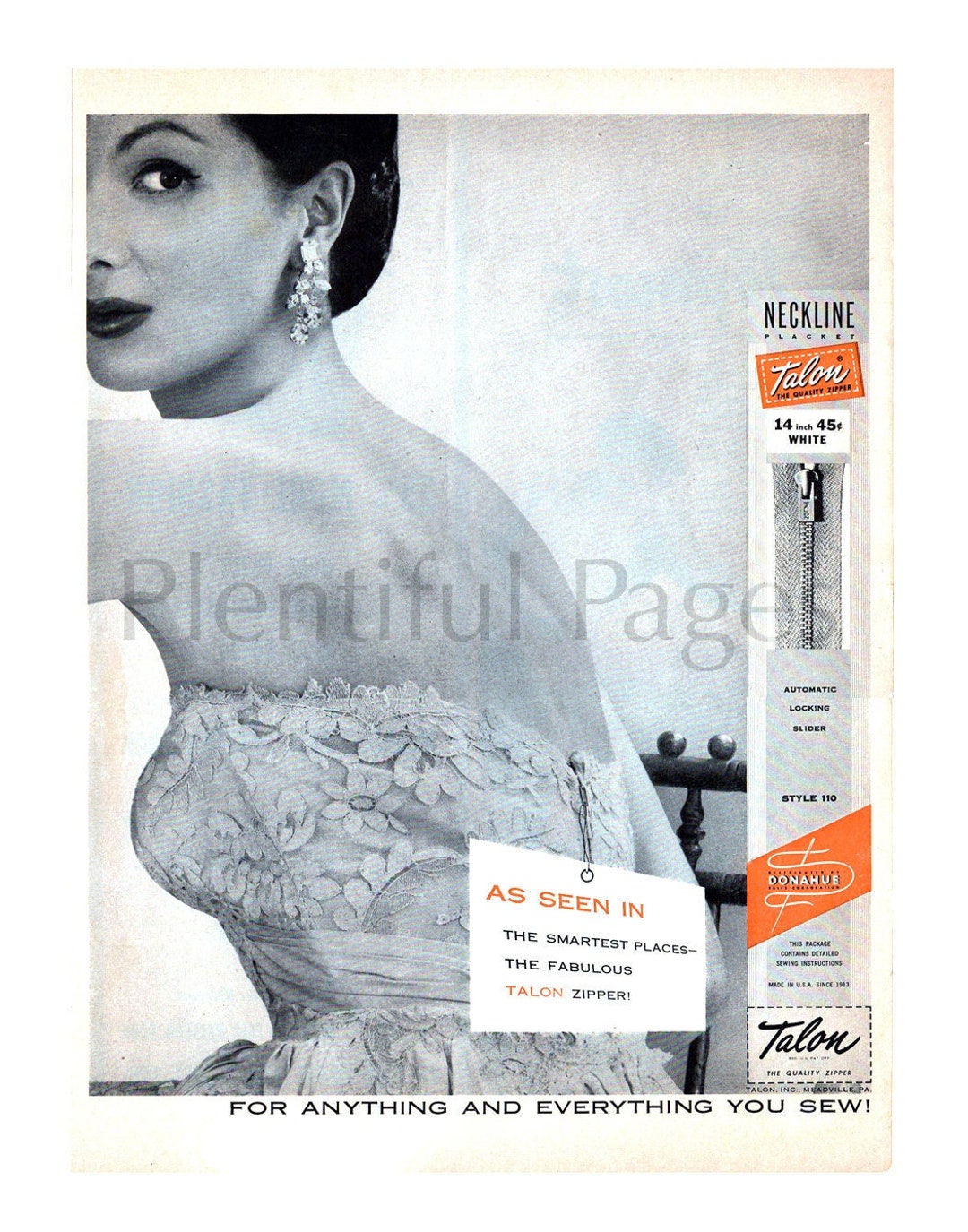 1956 Talon Zipper Vintage Ad, 1950's Fashion, Sewing, Magazine Ad ...