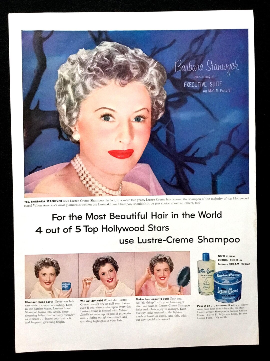 Barbara Stanwyck, Lustre-creme Shampoo, 1950s Magazine Ad - Etsy