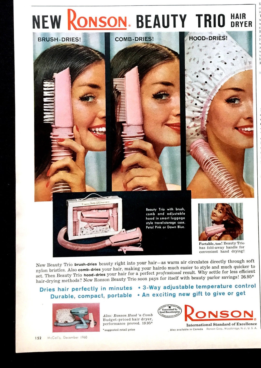 1960 Ronson Beauty Trio Vintage Ad, Advertising Art, Magazine Ad, Print ...