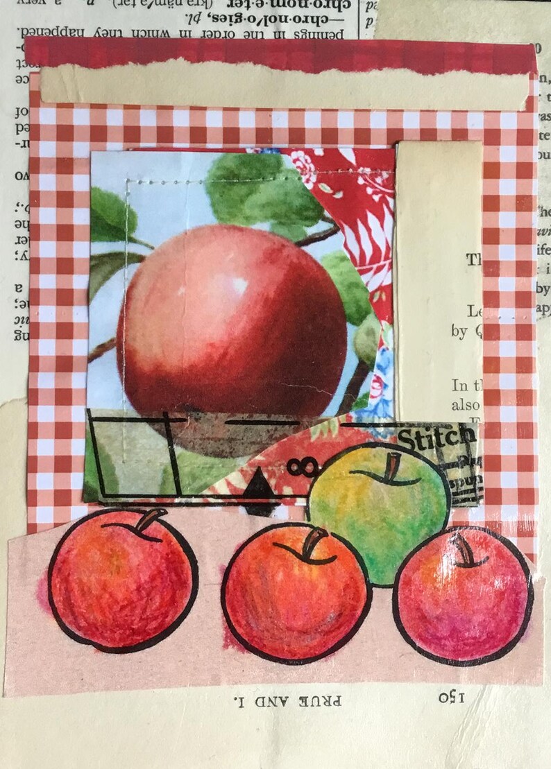 Original Collage Art, "apples", Handmade, Unframed Paper Collage, Wall ...