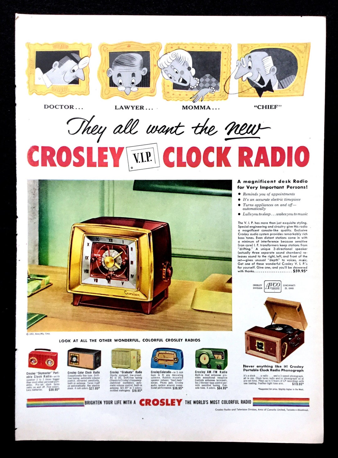 1953 Crosley Clock Radio Vintage Ad, Advertising Art, Magazine Ad ...