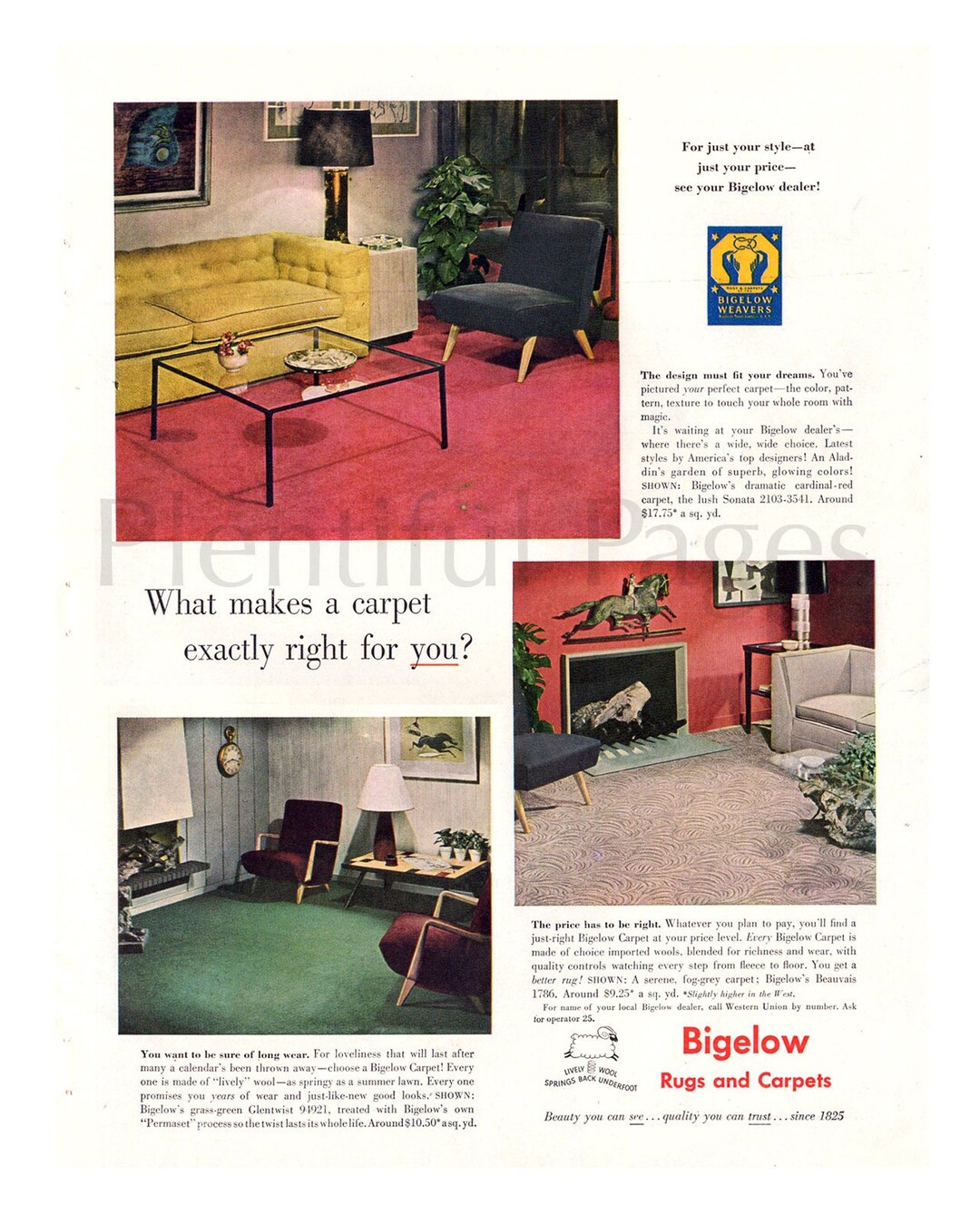 1948 Bigelow Rugs and Carpets Vintage Ad, 1940's Decor, Advertising Art ...
