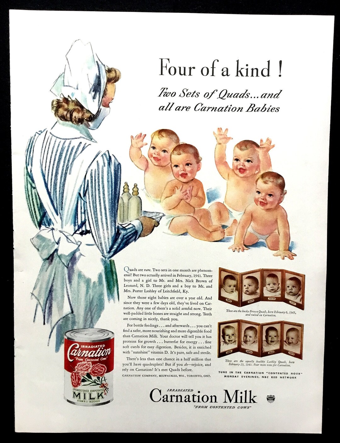 1942 Carnation Milk Ad, Two Sets of Quads, Vintage Magazine Print - Etsy