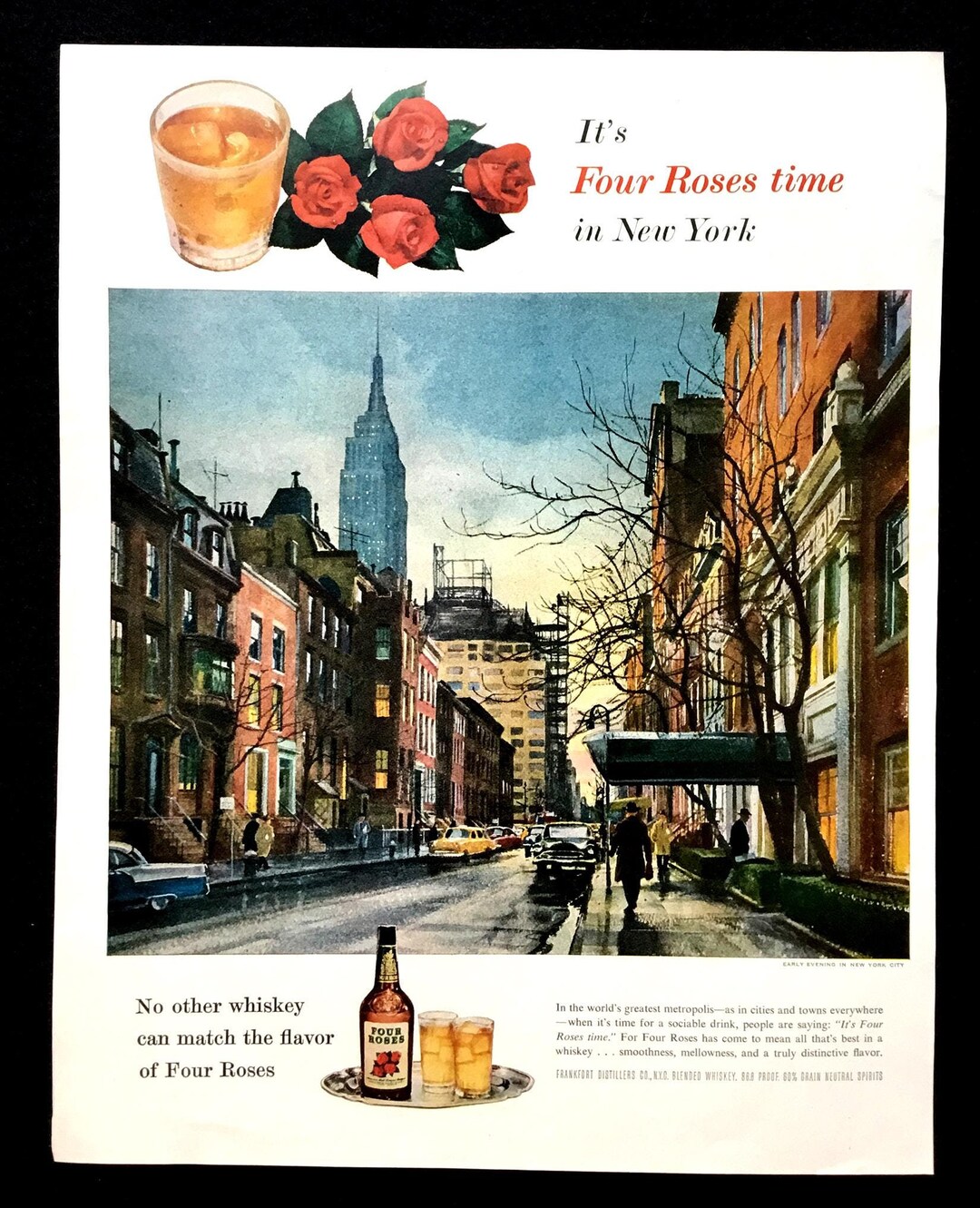 1955 Four Roses Whiskey Vintage Ad, Advertising Art, Magazine Ad, Bar ...