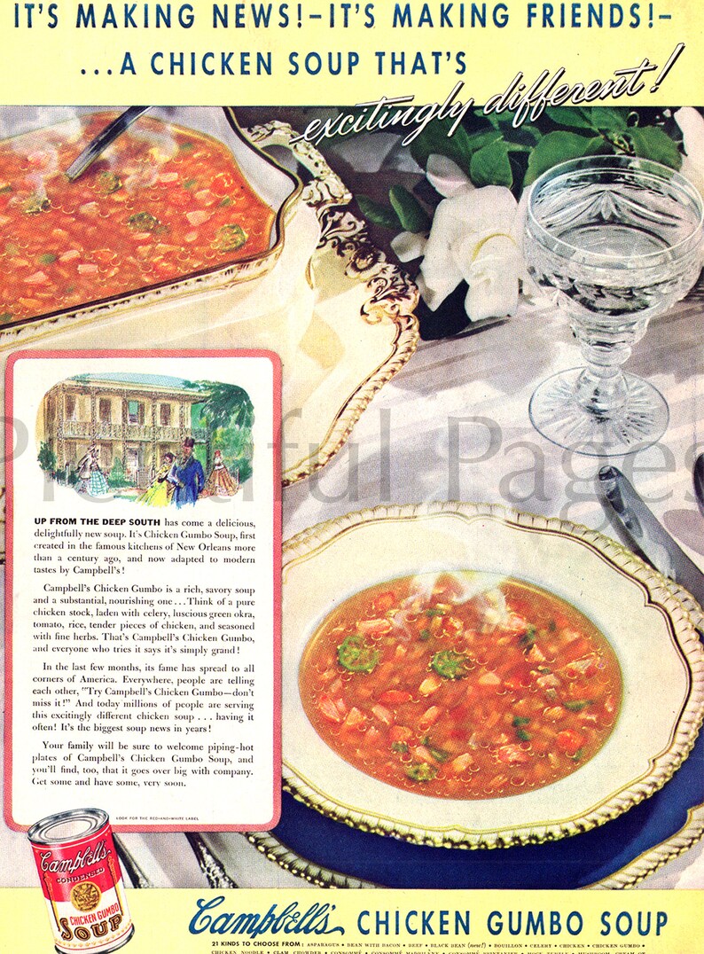 1942 Campbell's Chicken Gumbo Soup Ad, Vintage Magazine Print - Etsy