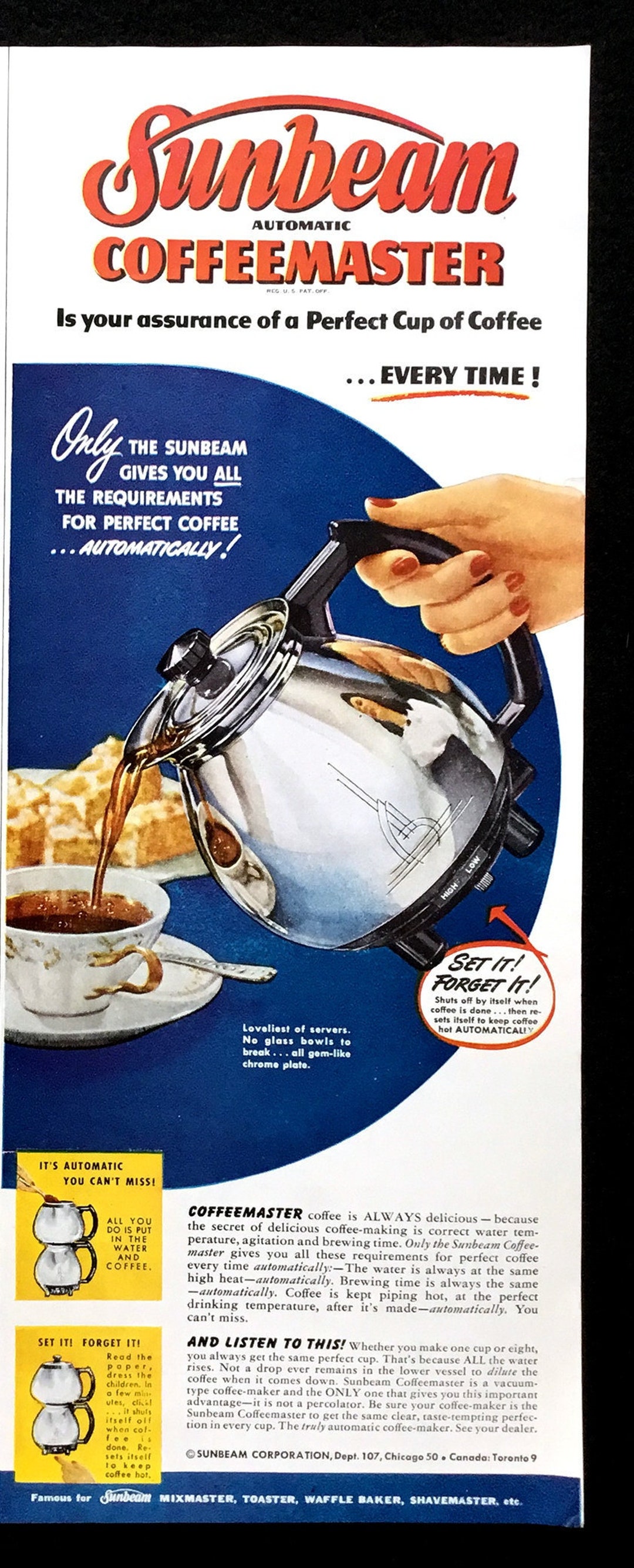 1950's Sunbeam Coffeemaster Vintage Ad, Advertising Art, Magazine Ad, Print Ad, Coffee Pot ...