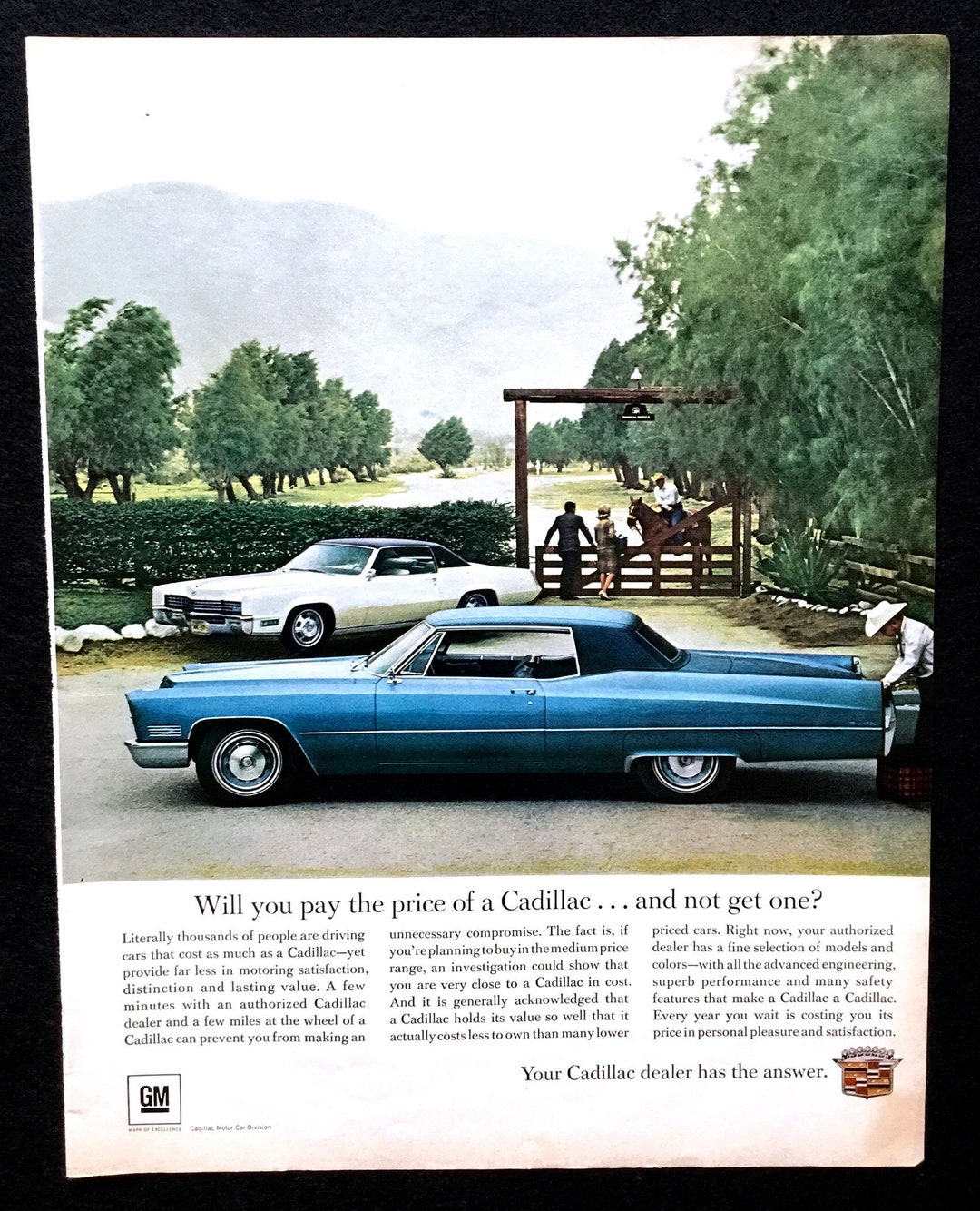 1967 Cadillac Vintage Ad, Advertising Art, Magazine Ad, Horse Ranch ...