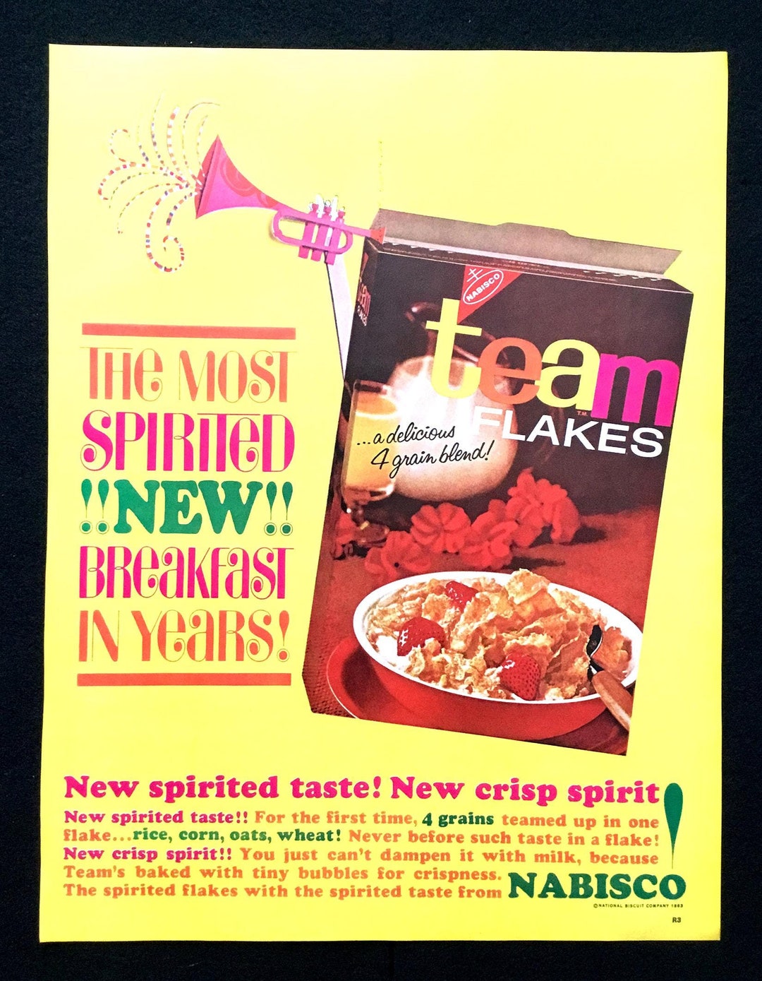 1963 Nabisco Team Flakes Vintage Ad, Advertising Art, Kitchen Decor ...