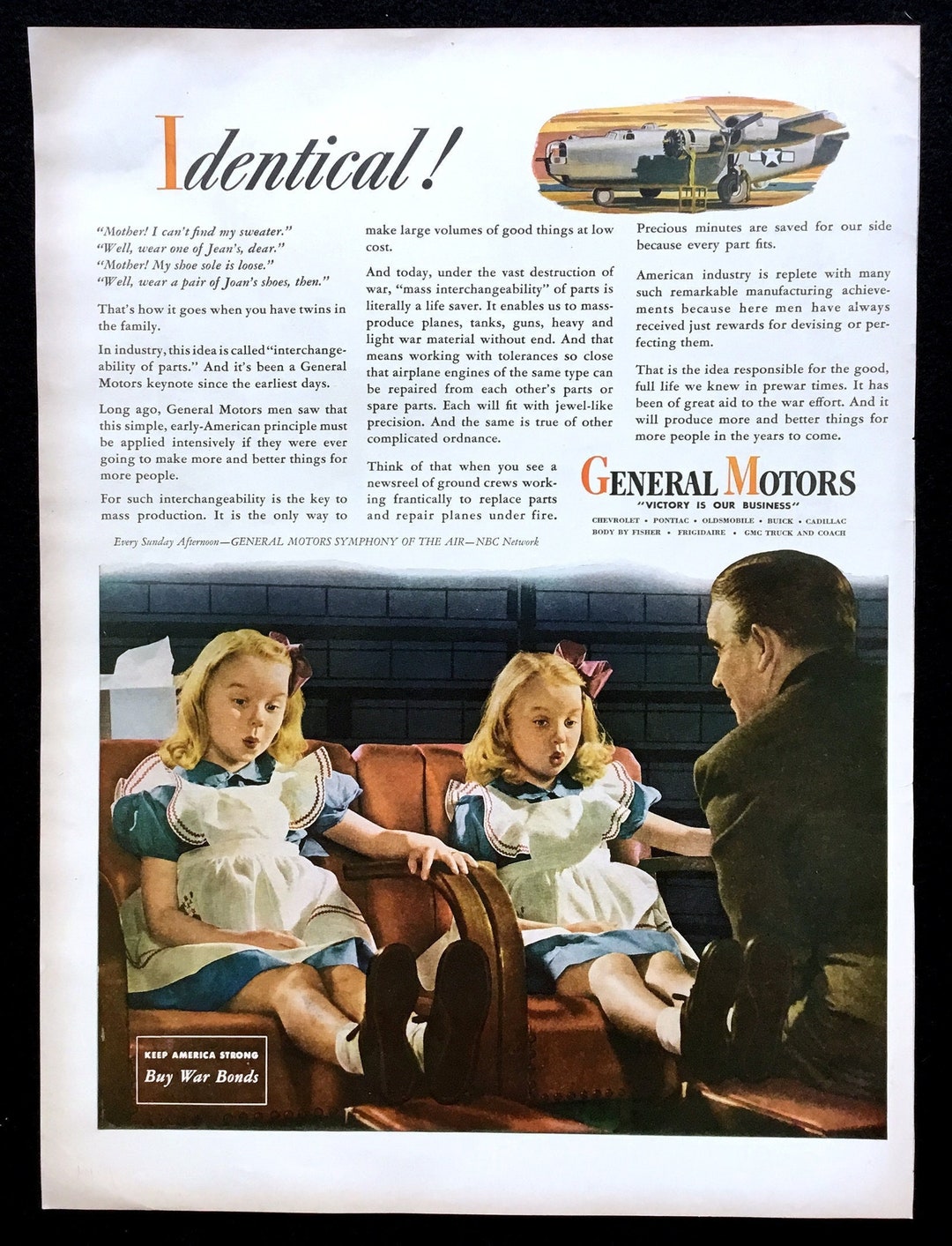 1944 General Motors WWII Ad, Twins, Magazine Print - Etsy