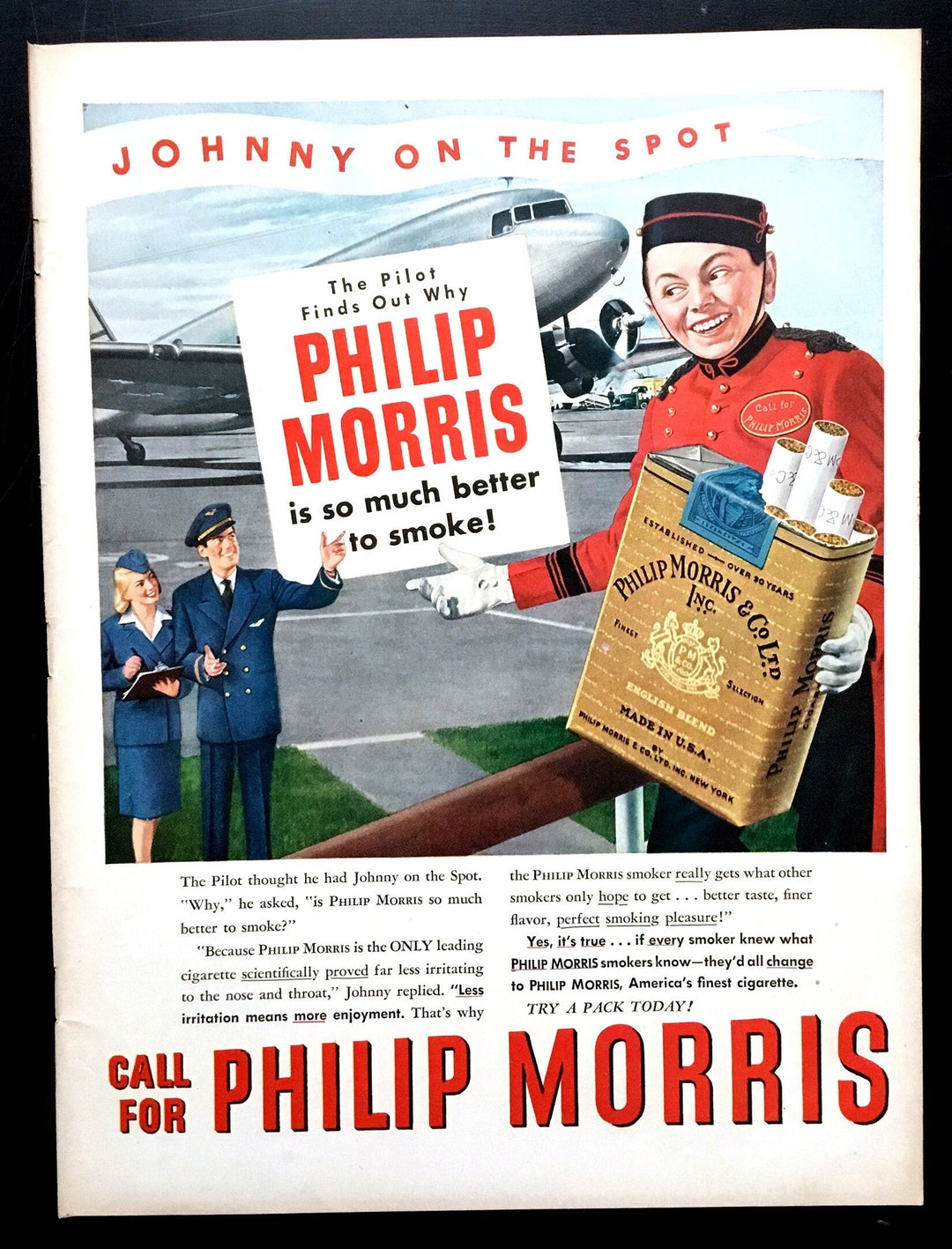 1947 Philip Morris Cigarettes Vintage Ad, Advertising Art, Magazine Ad ...