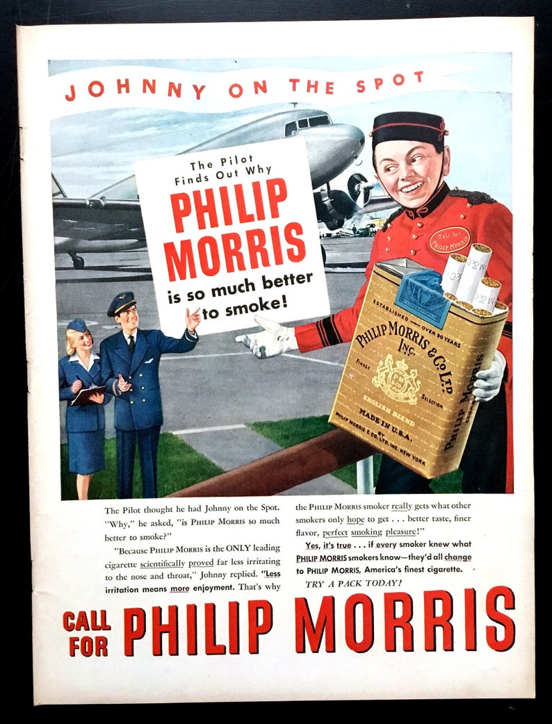 1947 Philip Morris Cigarettes Vintage Ad Advertising Art - Etsy