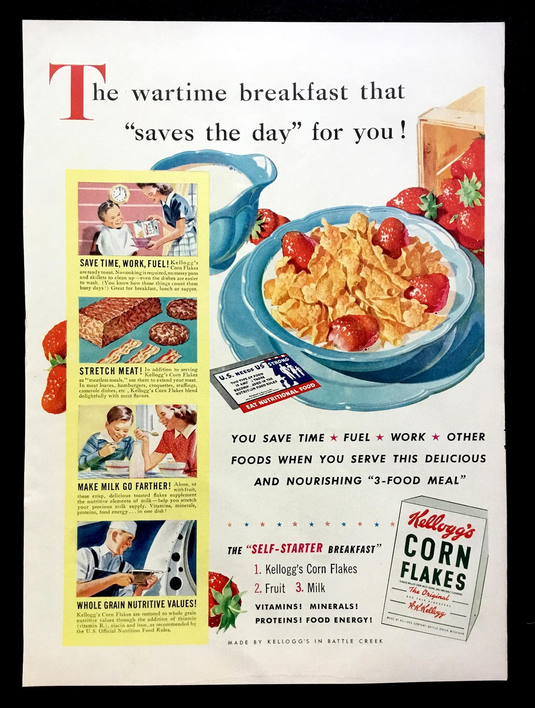 1943 Kellogg's Corn Flakes Cereal Vintage Ad, Advertising Art ...