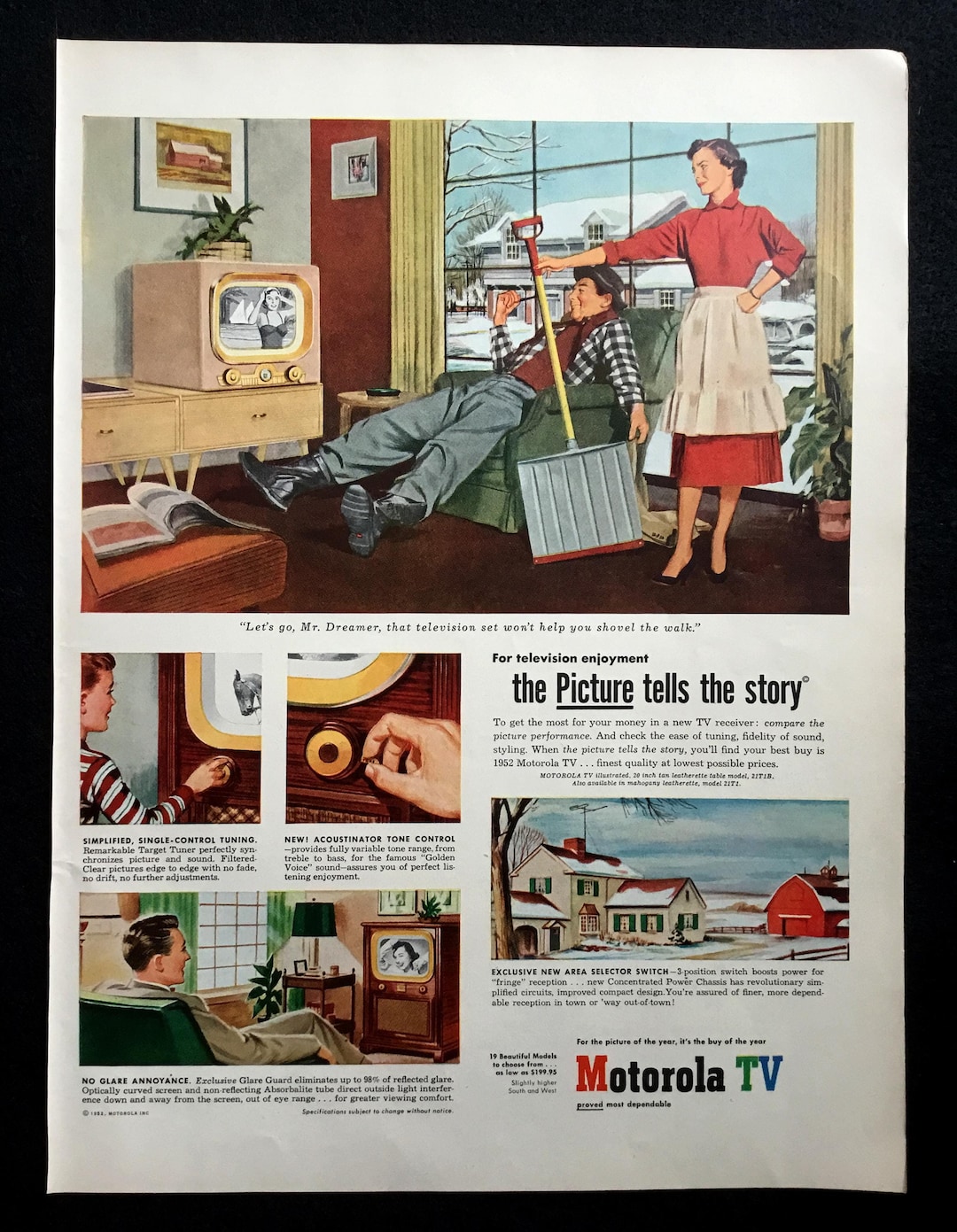1952 Motorola TV Ad, Mid-century Modern Advertising Art - Etsy