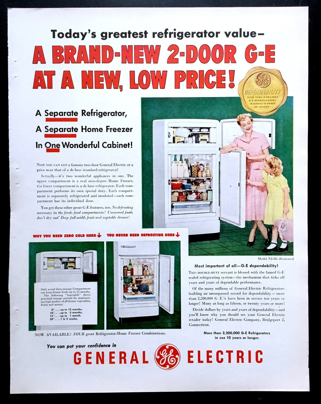 1950 General Electric Refrigerator Vintage Ad, Magazine Ad, Advertising ...