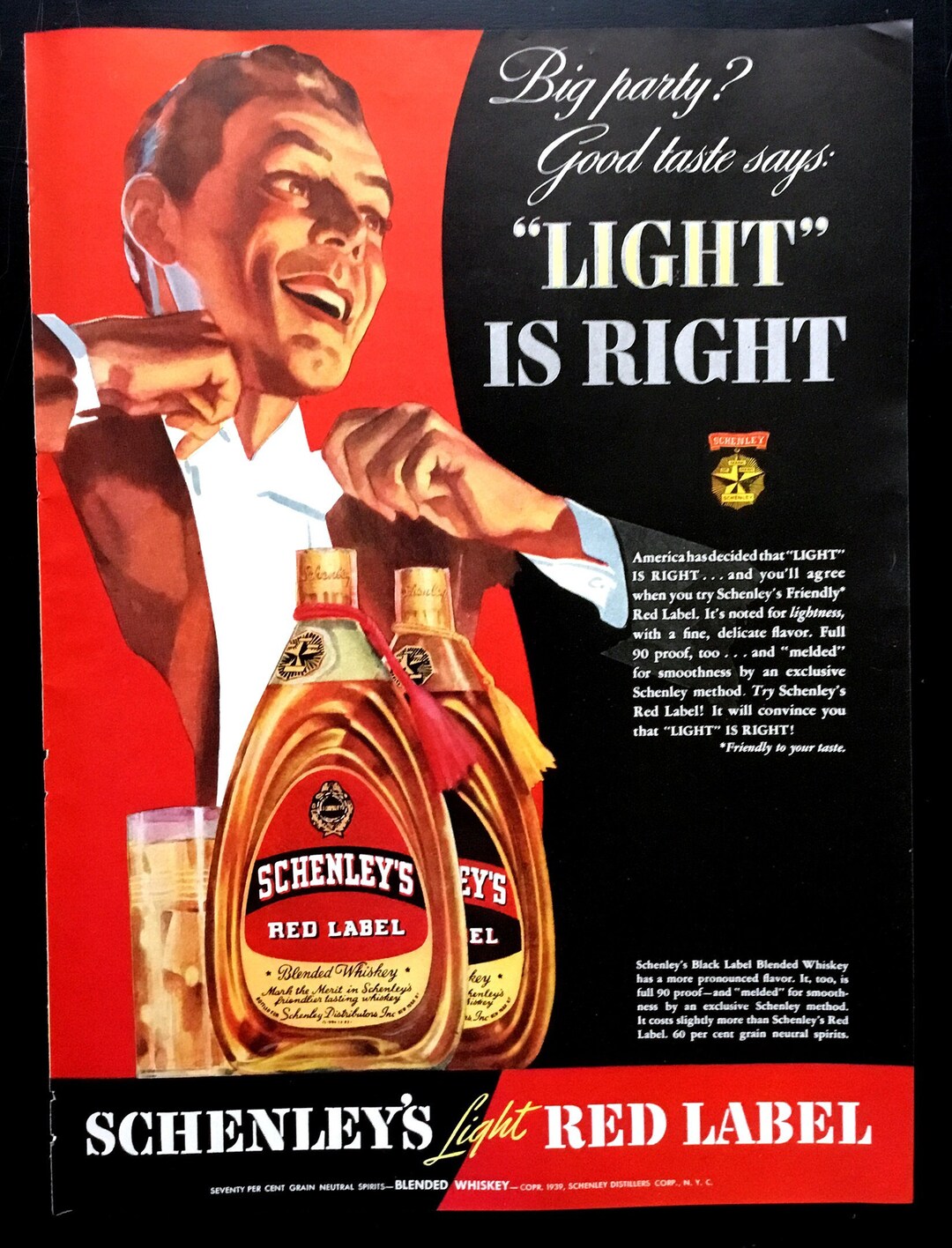 1939 Schenley's Red Label Blended Whiskey Vintage Ad, Advertising Art ...