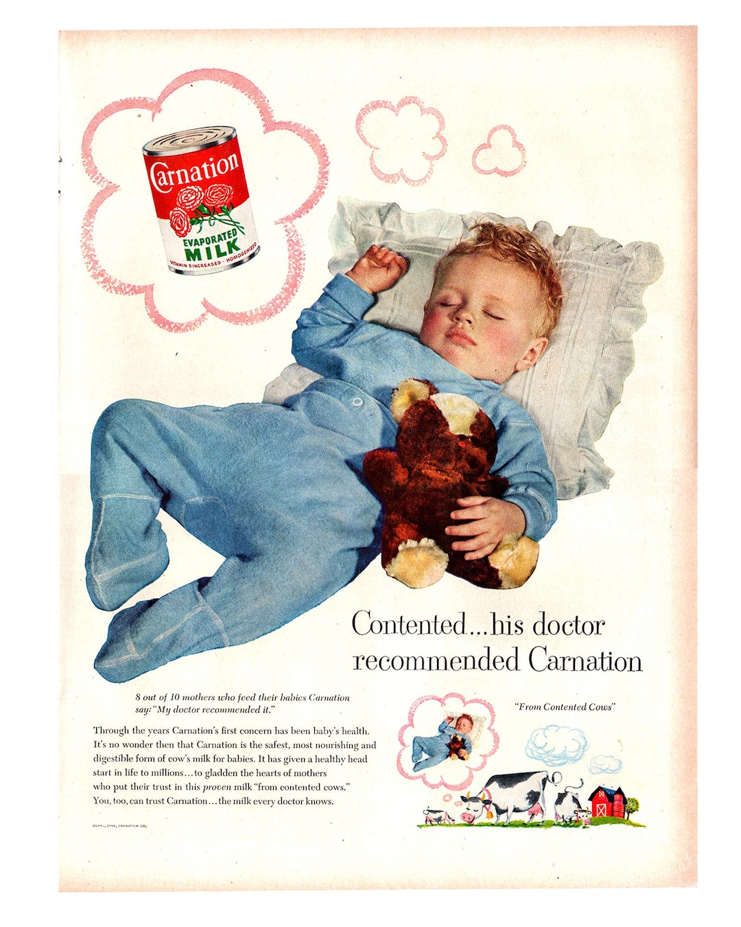 1954 Carnation Milk Ad, Vintage Baby Food Advertising Art - Etsy