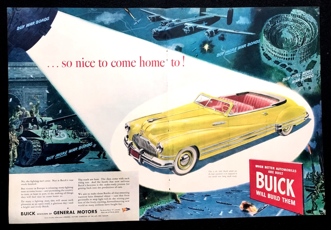 1945 Buick Vintage Ad, Advertising Art, Magazine Ad, WWII, Print Ad ...
