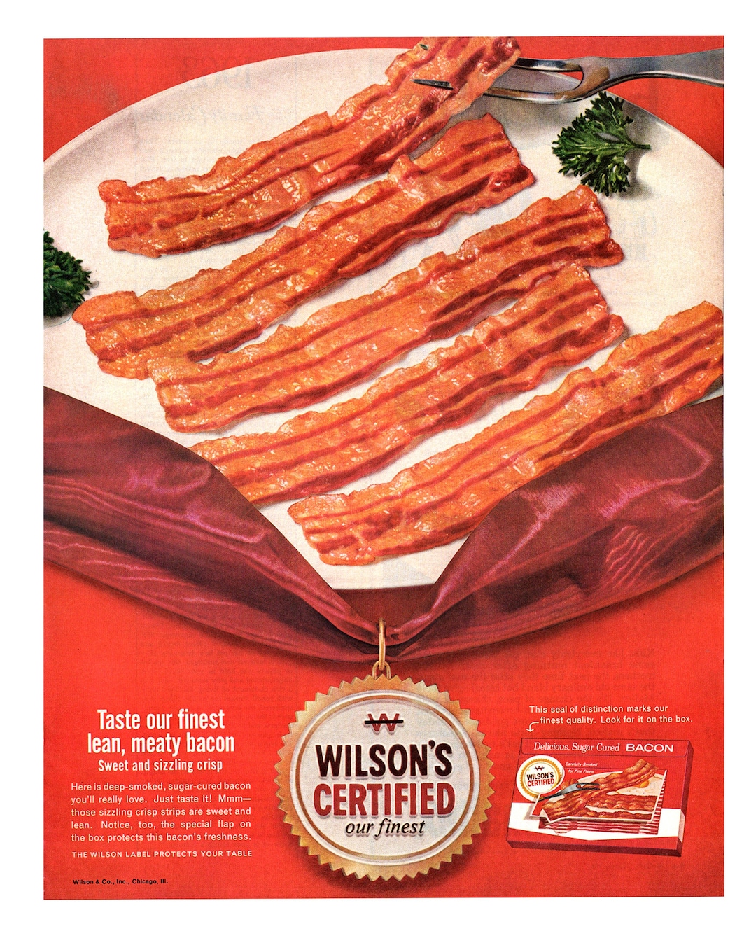 1964 Wilson's Certified Bacon Ad, Vintage Magazine Print - Etsy