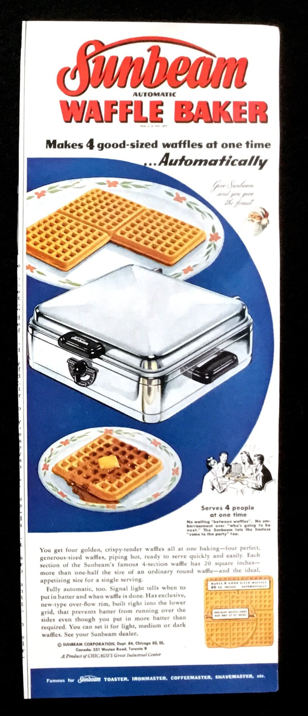 1950's Sunbeam Waffle Baker Vintage Ad, Advertising Art, Magazine Ad ...