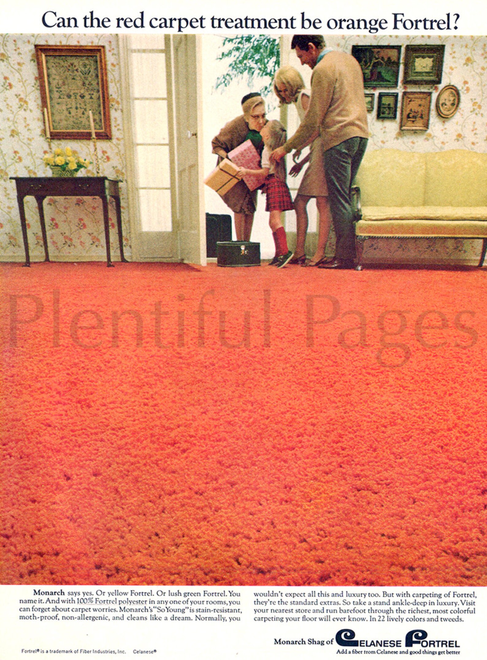 1967 Fortrel Carpet Vintage Ad, Monarch Shag Carpet, Advertising Art ...