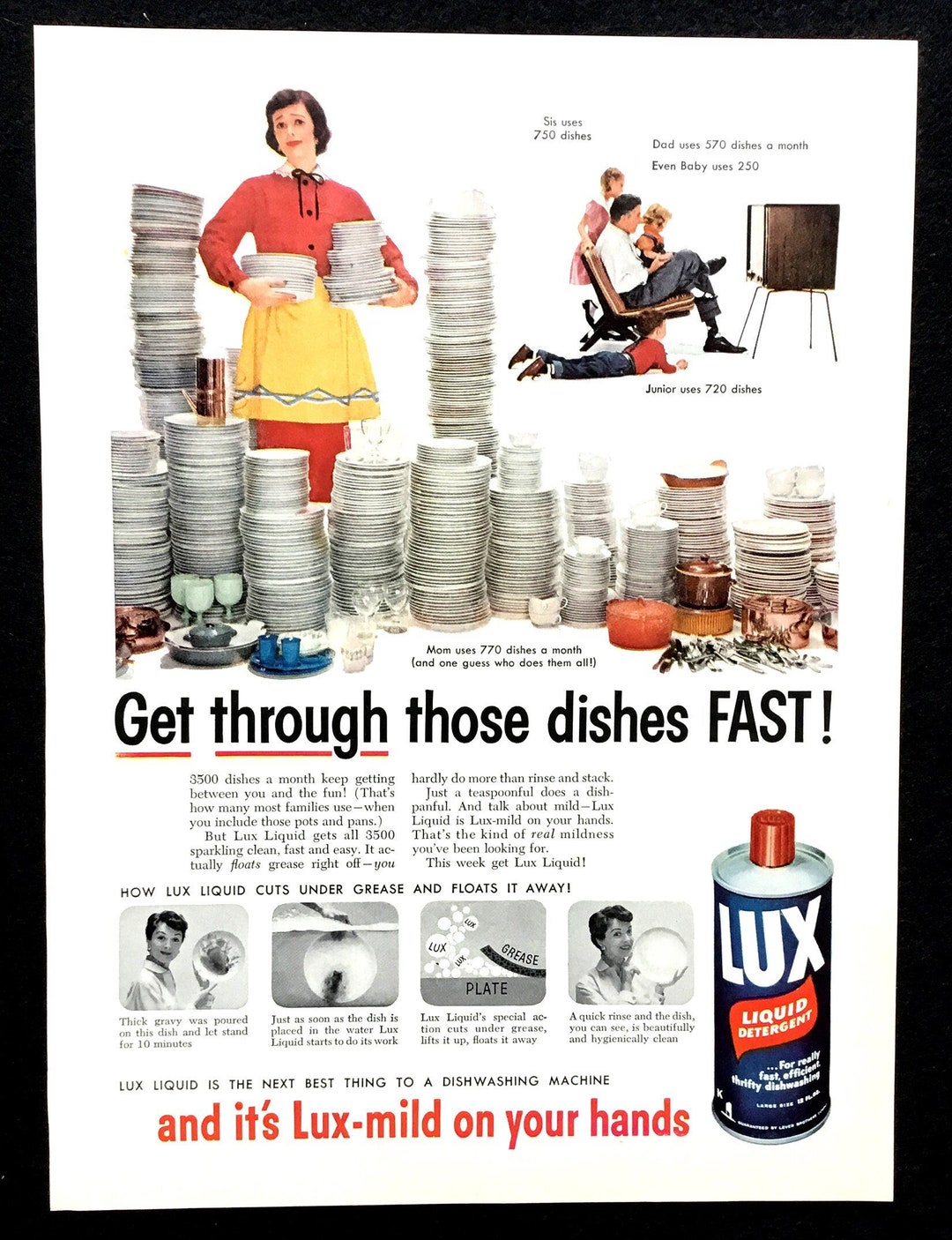 1956 Lux Liquid Detergent Vintage Magazine Ad, Dish Washing Print - Etsy