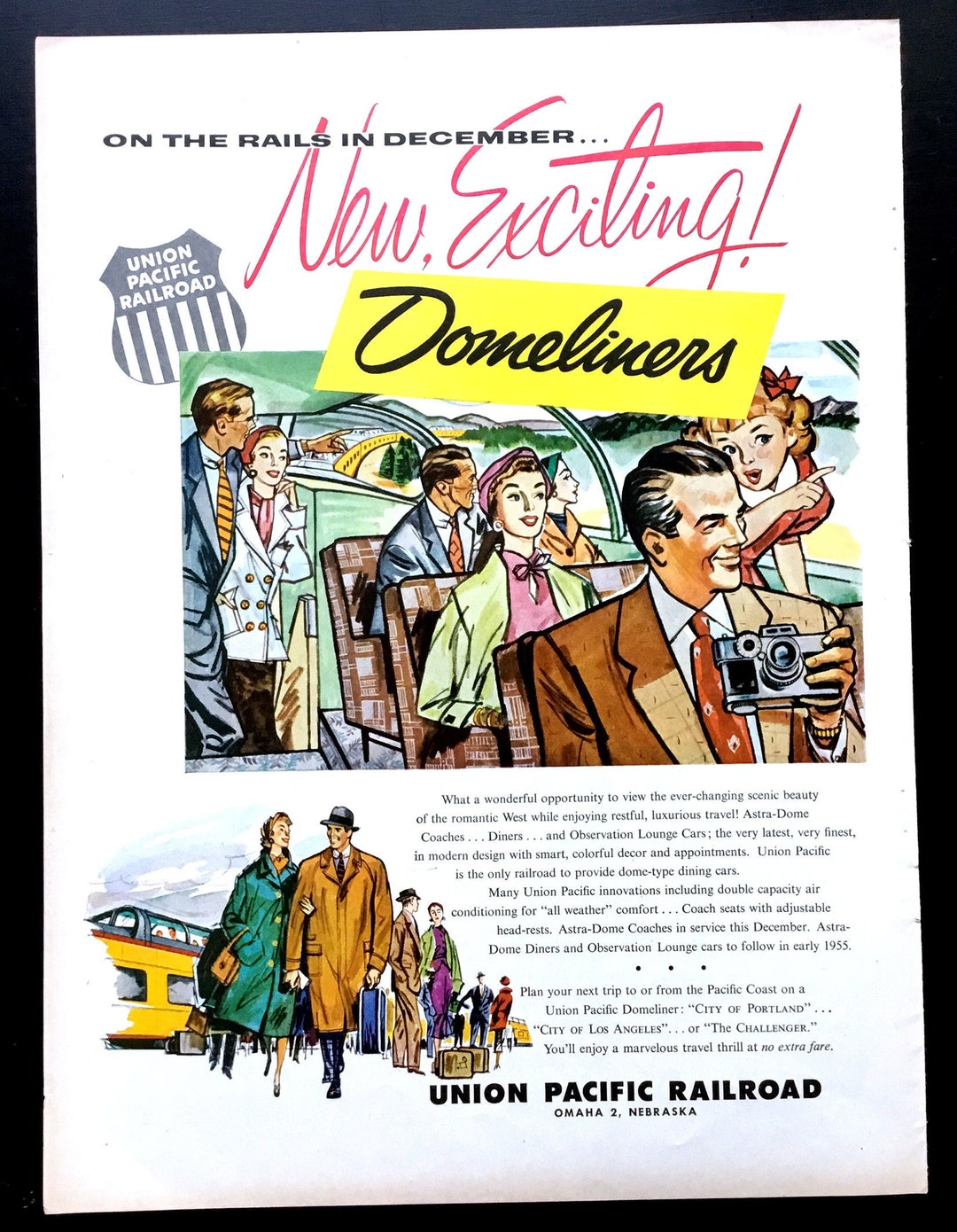 1950s Union Pacific Railroad Ad, Vintage Train Travel Art - Etsy