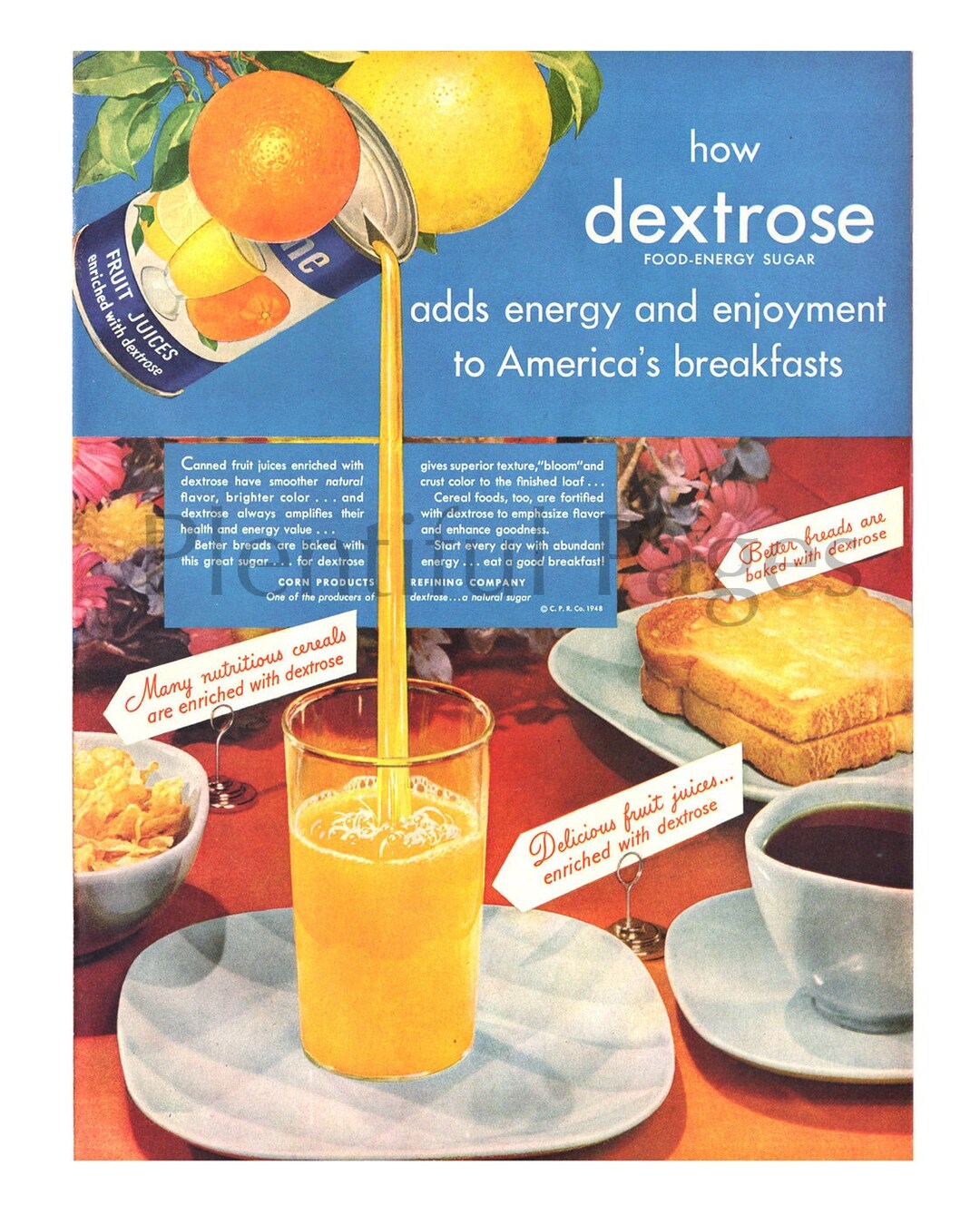 1948 Dextrose Vintage Ad, Advertising Art, 1940's Breakfast, Orange ...