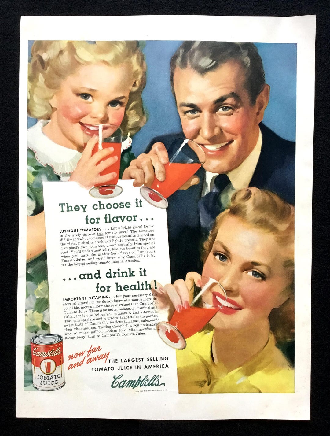 1942 Campbell's Tomato Juice Vintage Magazine Ad, Kitchen Decor ...