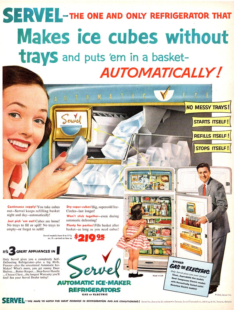 1954 Servel Refrigerator Ad, Automatic Ice-maker, Vintage Print - Etsy