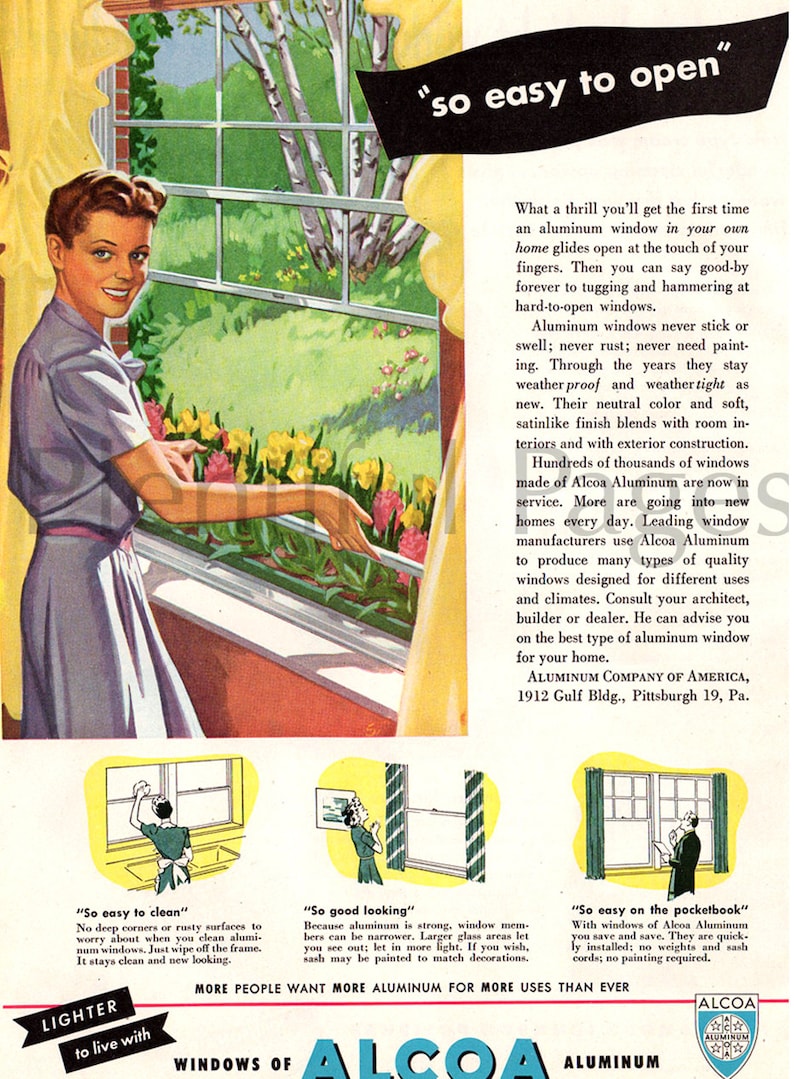 1947 Alcoa Windows Vintage Ad 1940's Housewife - Etsy