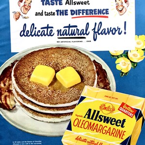 1950 Allsweet Oleomargarine Ad, Vintage Kitchen Decor, Pancakes - Etsy