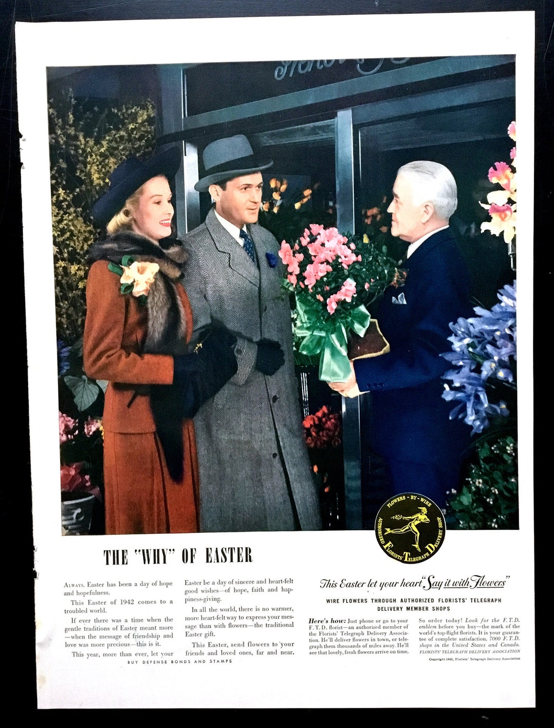 1942 FTD Vintage Ad, Advertising Art, Florist, Magazine Ad, Print Ad ...