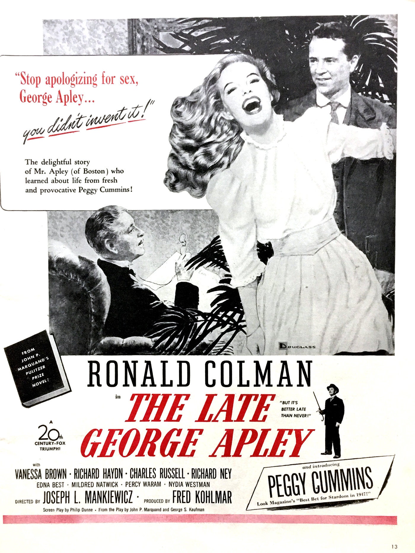 1947 Ronald Coleman 'the Late George Apley' Movie Ad - Etsy