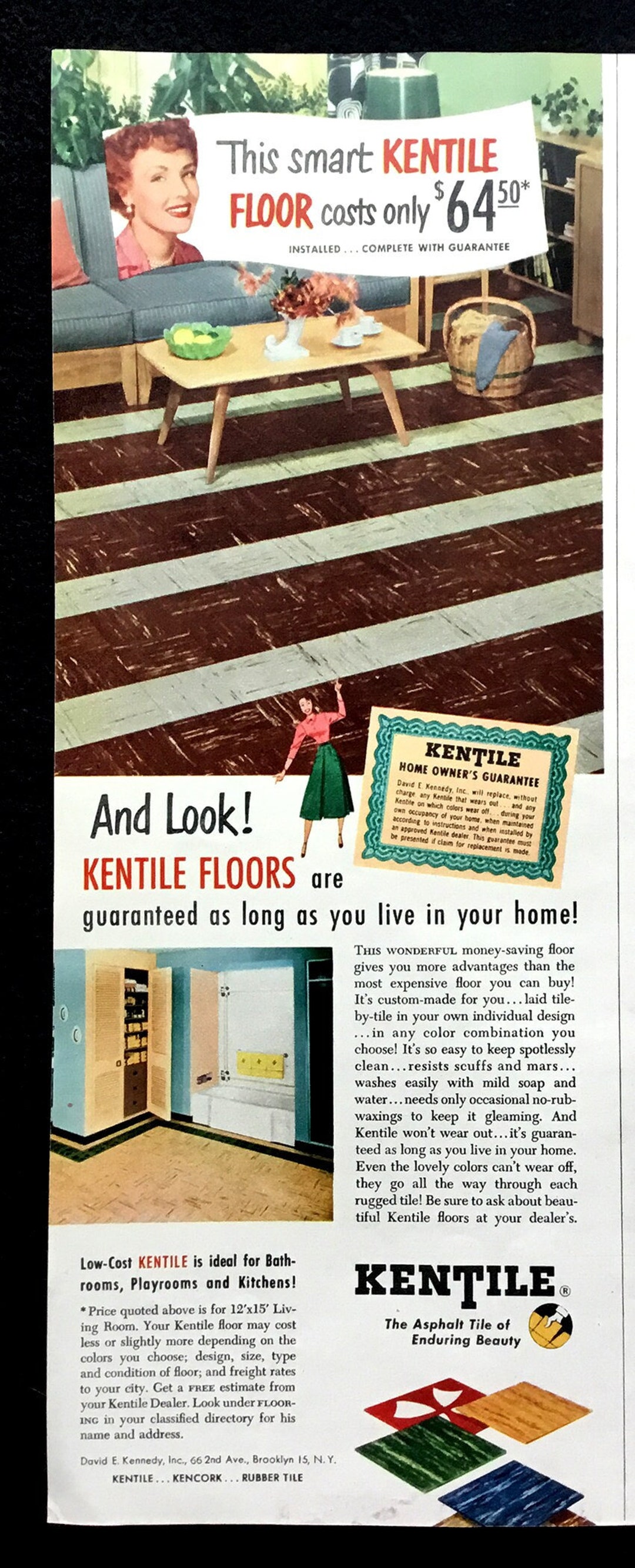 1950 Kentile Floors Vintage Magazine Ad, Home Decor Art - Etsy