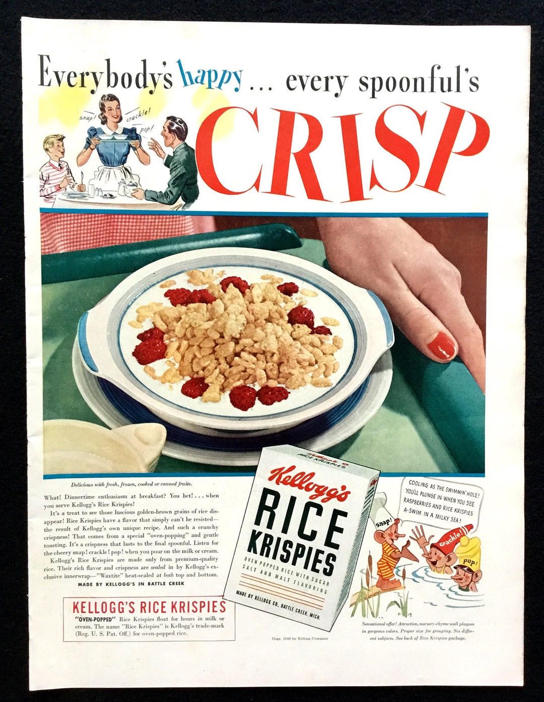 1940 Kellogg's Rice Krispies Vintage Ad, Advertising Art, Cereal ...