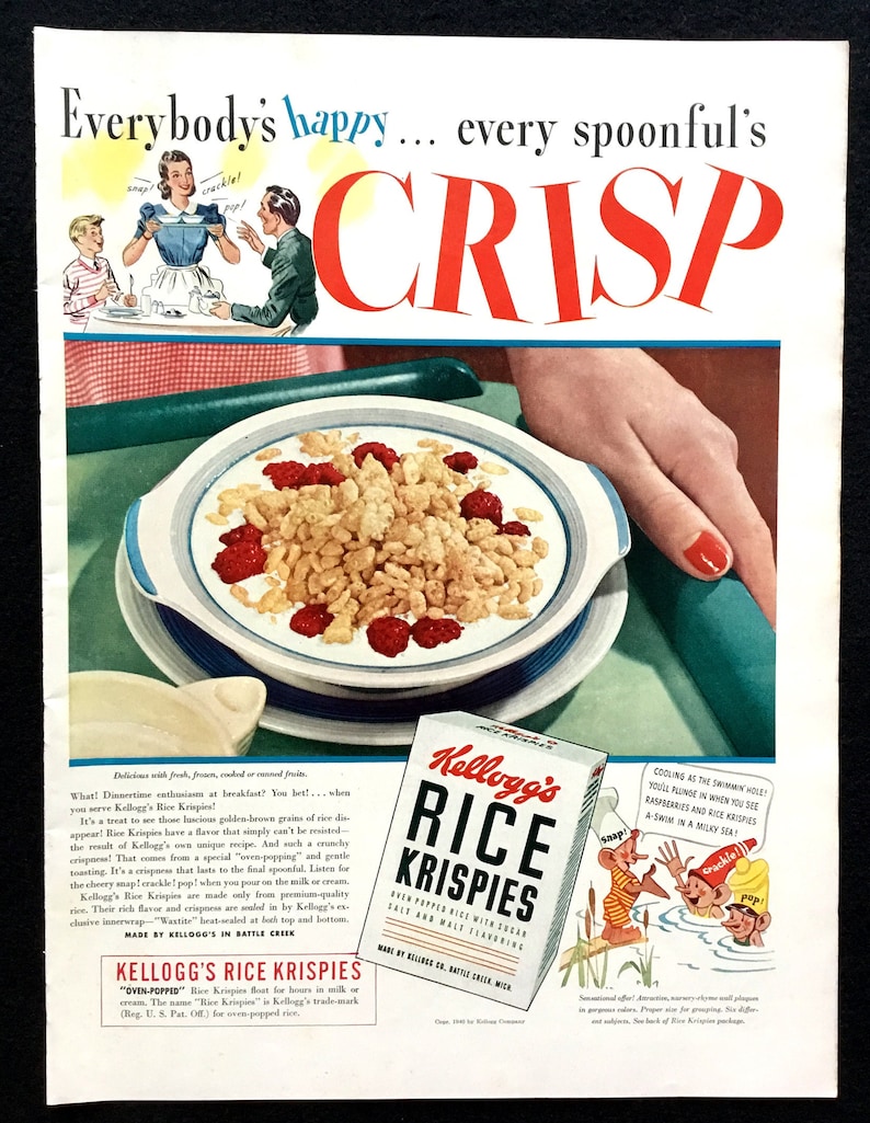 1940 Kellogg's Rice Krispies Ad, Vintage Magazine Print - Etsy