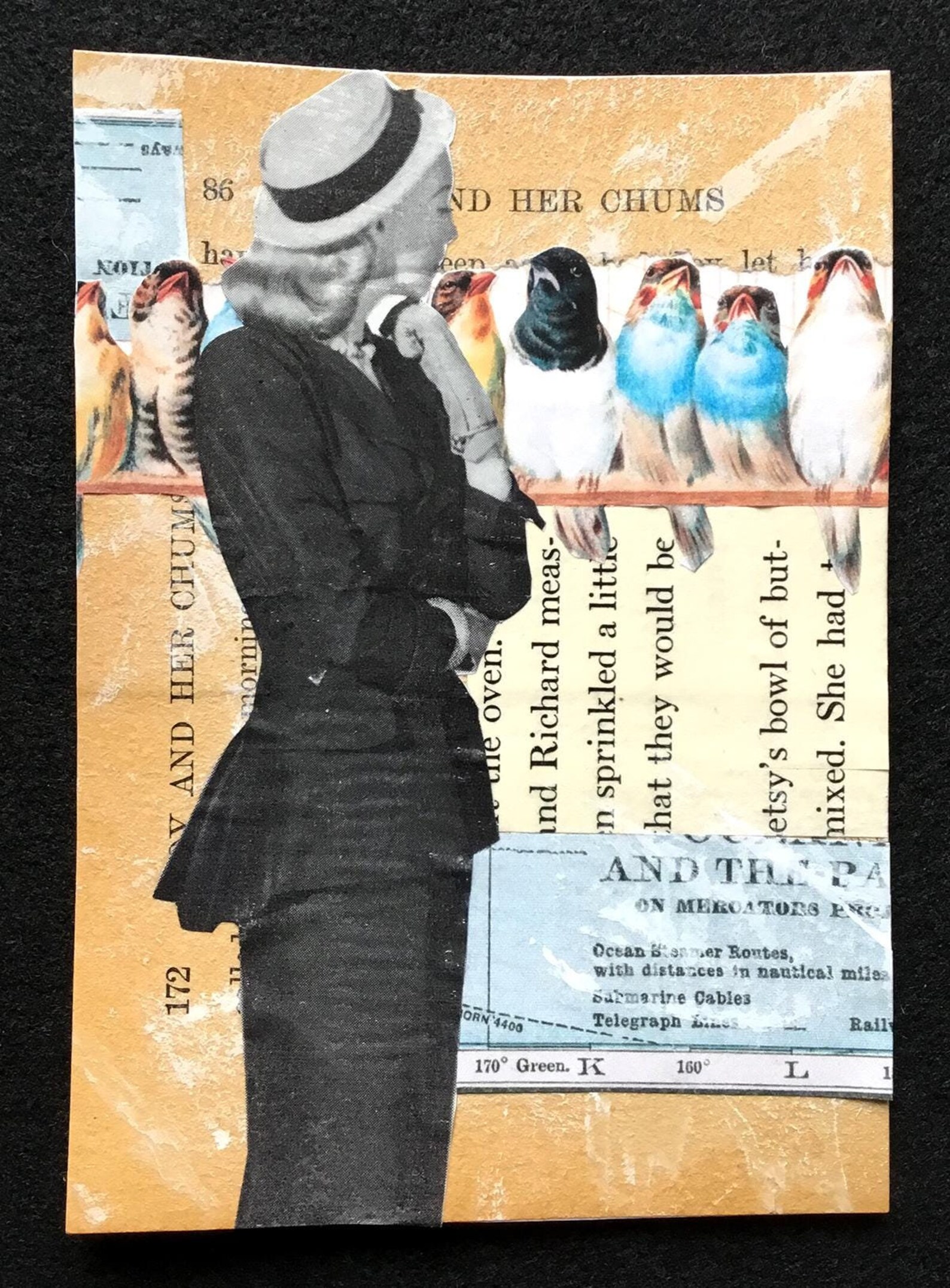 Collage Art, her Chums, Original Handmade, Unframed Paper Collage, Wall ...