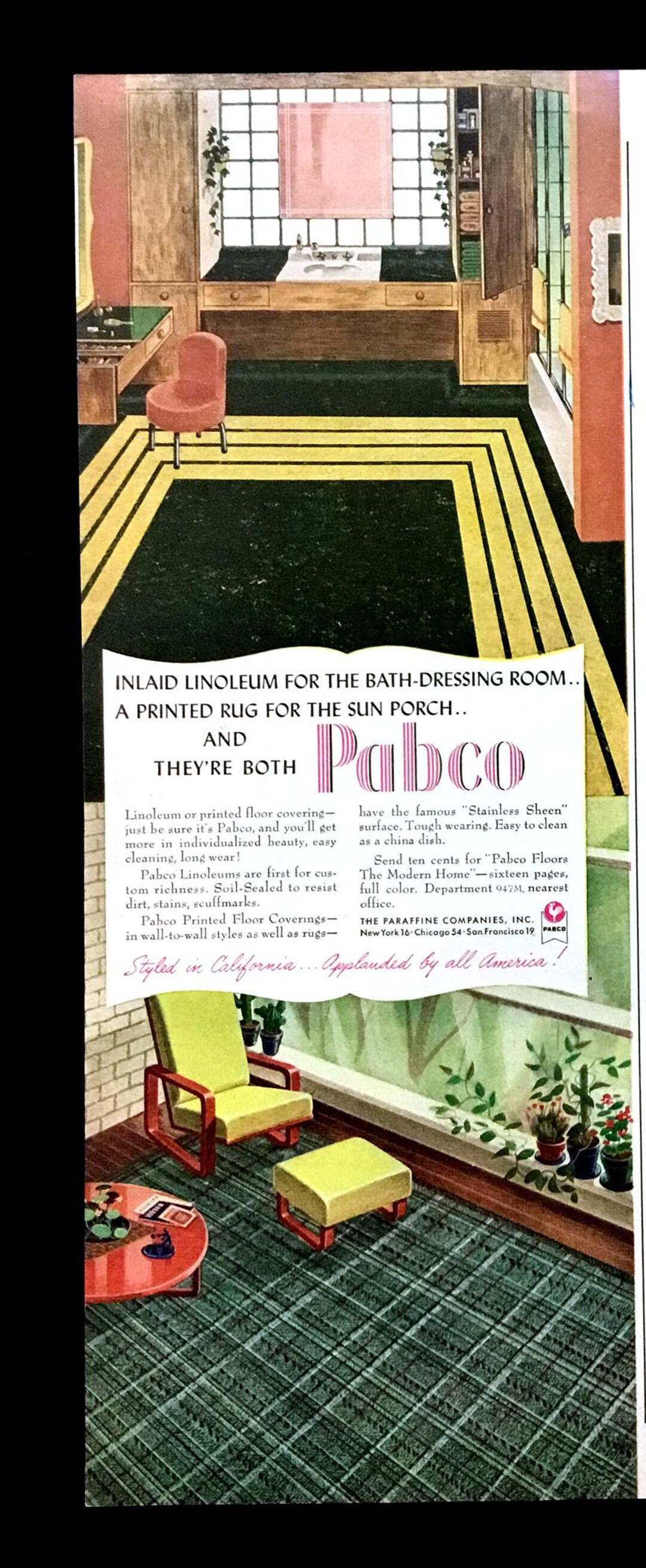 1940's Pabco Linoleum Vintage Ad, Advertising Art, 1940's Decor ...