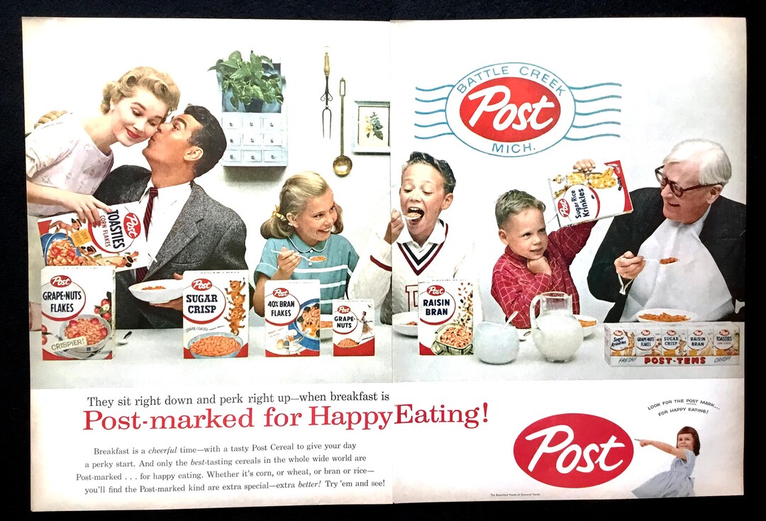 1956 Post Cereals Vintage Ad, Advertising Art, Magazine Ad, Breakfast ...