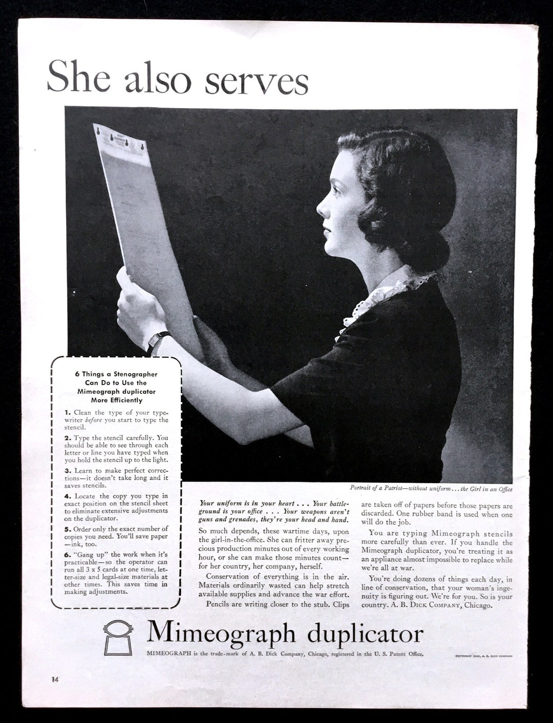 1942 Mimeograph Vintage Ad, Advertising Art, Magazine Ad, WWII ...