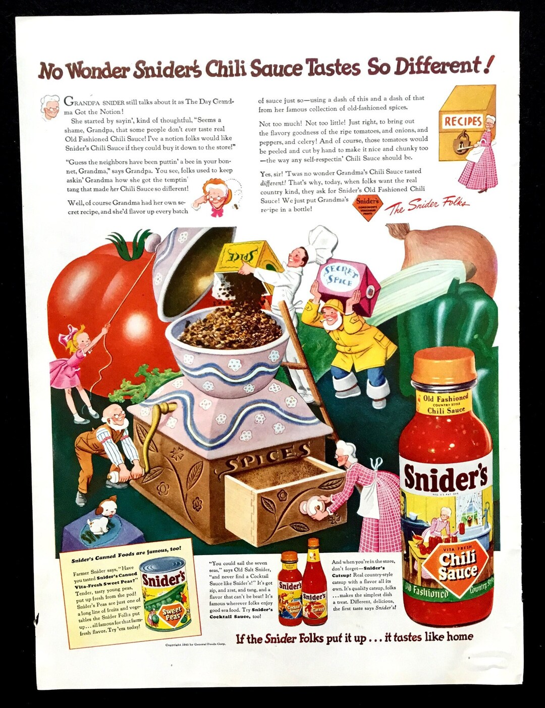 1945 Snider's Chili Sauce Ad, Vintage Kitchen Advertising Art - Etsy