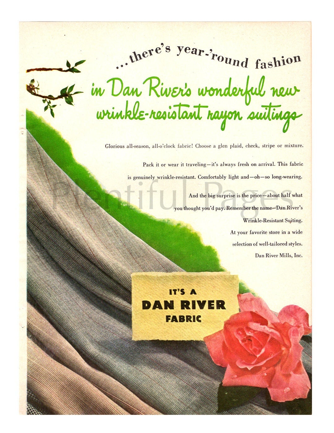 1949 Dan River Fabrics Vintage Ad, Advertising Art, 1940's Rayon, 1940 ...